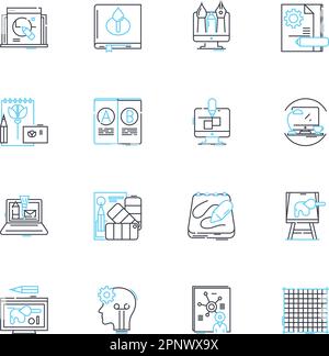 Set of line art icons visualizing various business concepts, everyday ...