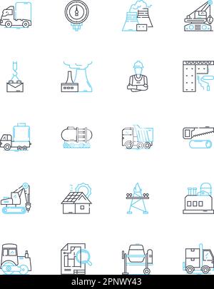 Fabrication linear icons set. Welding, Machining, Assembly, Forming ...