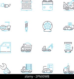 Vehicle linear icons set. Acceleration, Aerodynamics, Agility ...