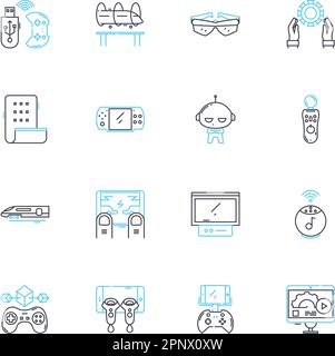 Virtual analytics linear icons set. Analysis, Metrics, Data, Visualization, Insights ...