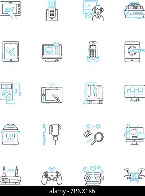 Digital upgrades linear icons set. Innovation, Progress, Advancement ...