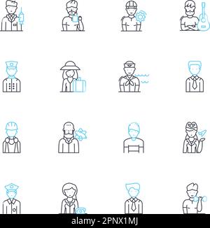 Customer profiling linear icons set. Segmentation, Demographics, Psychographics, Behavior ...