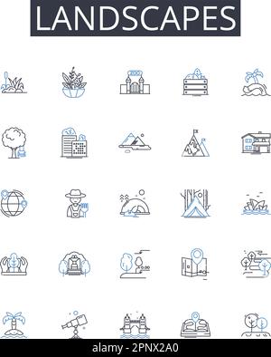 Landscapes line icons collection. Mountainscapes, Waterscapes ...