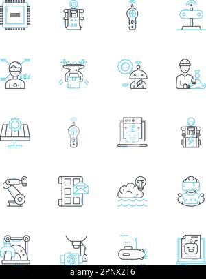 Remote-controlled planes linear icons set. Miniatures, Aerodynamics ...