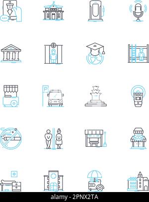 Trendsetting hub linear icons set. Pier, Innovative, Groundbreaking ...