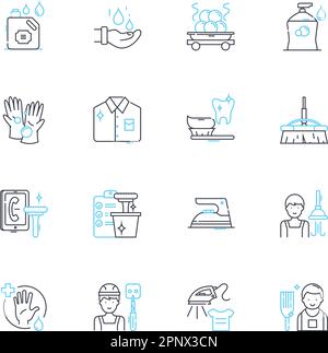 Sweeping service linear icons set. Clean, Tidy, Sweep, Mop, Dust, Scrub, Debris line vector and ...