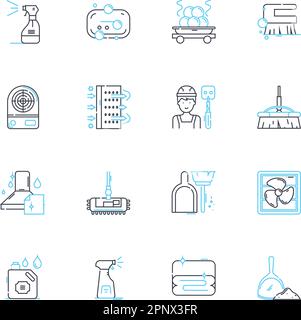 Sanitizing linear icons set. Disinfecting, Sterilizing, Purifying ...