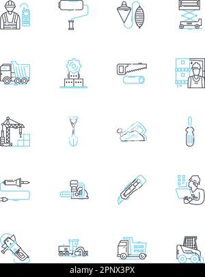 Solid framework linear icons set. Structure, Foundation, Stability, Durability, Dependability ...