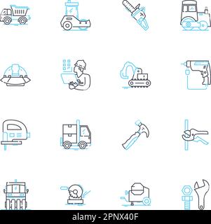 Fabrication linear icons set. Welding, Machining, Assembly, Forming ...