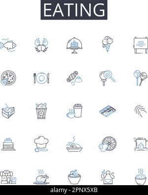 Eating line icons collection. Drinking, Feasting, Devouring, Noshing ...