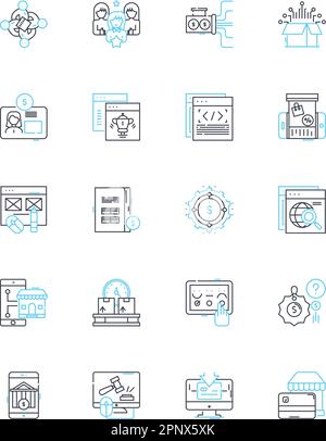 Digital bazaar linear icons set. E-commerce, Marketplace, Encryption ...