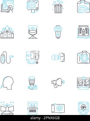 Blockbuster hit linear icons set. Thrilling, Action-packed, Stunning ...