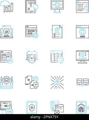 Identity protection linear icons set. Encryption, Passwords, Biometrics, Authentication, Privacy ...