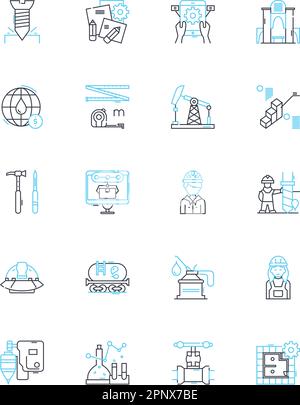 Structural engineering linear icons set. Stability, Analysis, Design, Foundation, Load ...