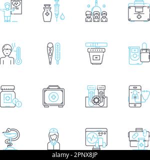 Infirmary linear icons set. Bed, Medicine, Nurse, Patient, Hospital ...