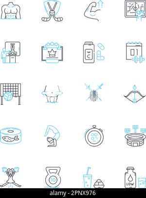 Nutritional intake linear icons set. Proteins, Carbohydrates, Fiber ...
