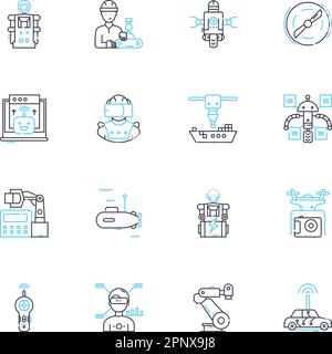 Remote-controlled planes linear icons set. Miniatures, Aerodynamics ...