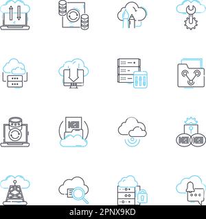 Digital nerking linear icons set. Connection, Collaboration, Community, Engagement, Influence ...