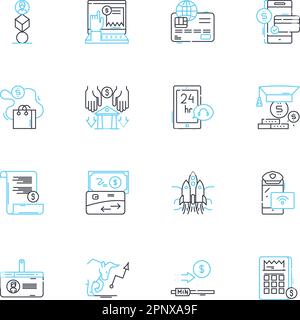Virtual transactions linear icons set. Cryptocurrency, Digital, Secure, Blockchain, Virtual ...