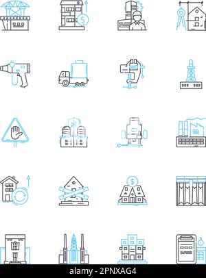 Cityscape shaping linear icons set. Architecture, Urbanization ...