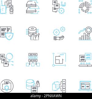 Workstations linear icons set. Efficiency, Ergonomic, Productivity, Customizable, Multitasking ...