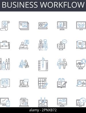 Job procedure line icons collection. Process, Protocol, Operations, System, Workflow, Execution ...