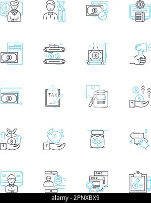 Commercial scrutiny linear icons set. Analysis, Assessment, Audit ...