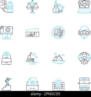 Cyberspace realm linear icons set. Virtuality, Matrix, Multimedia ...