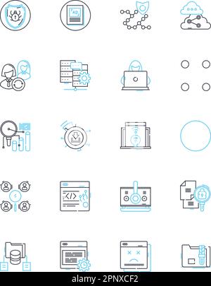 Cloud eventuality linear icons set. Clouds, Virtualization, Automation, Scalability, Elasticity ...