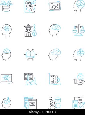 Piering platforms linear icons set. Stability, Strength, Durability ...