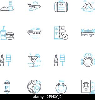 Beach hikes linear icons set. Coastal, Scenic, Seashore, Panoramic ...