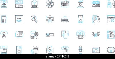 Cyber workstations linear icons set. Technology, Digital, Security ...