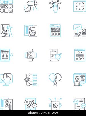 Communication outreach linear icons set. Nerking, Engagement, Promotion ...