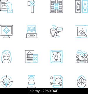 Artifice linear icons set. deceit, trickery, illusion, fabrication ...