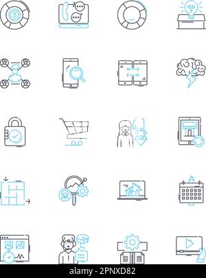 Media buying linear icons set. Impressions, Targeting, Reach, Placement ...