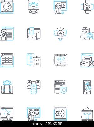 Customer profiling linear icons set. Segmentation, Demographics, Psychographics, Behavior ...