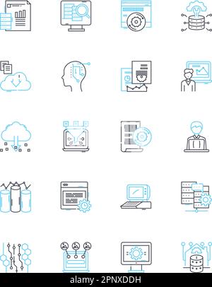 Supervision Oversight linear icons set. Surveillance, Management ...