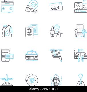 Pilot linear icons set. Aviator, Cockpit, Flight, Navigation, Aircraft ...