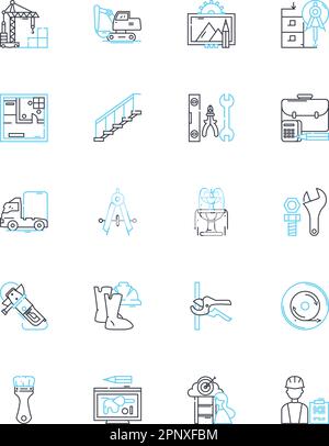 Structural elements linear icons set. Beams, Columns, Trusses, Frames ...