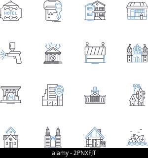 Facilities line icons collection. Infrastructure, Resources, Amenities ...