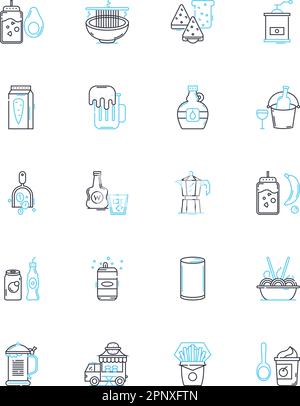 Provisions linear icons set. Food, Supplies, Rations, Stock, Staples ...