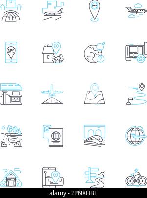 Wayfinding linear icons set. Navigation, Orientation, Directions, Pathfinding, Signage, Mapping ...