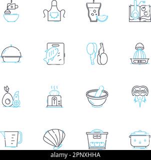 Servingware linear icons set. Plates, Bowls, Platters, Trays, Dishes ...