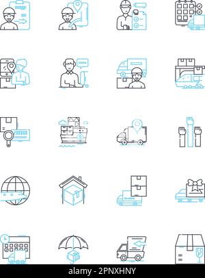 Freight forwarding linear icons set. Shipping, Logistics ...