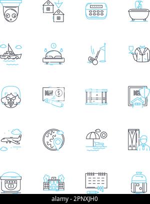 Island getaways linear icons set. Seclusion, Paradise, Beach, Adventure ...