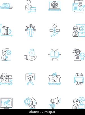 Program initiation linear icons set. Launch, Start, Commencement ...