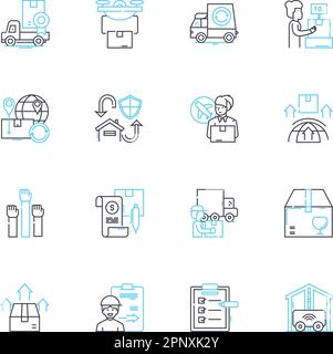 Inventory hub linear icons set. Storage, Assets, Stock, Supplies ...