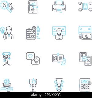 Strategic plan linear icons set. Vision, Objectives, Goals, Mission ...
