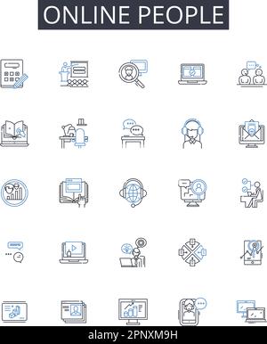 Digital citizens line icons collection. Online, Cyber, Tech-savvy ...