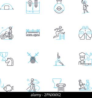 Adventure park linear icons set. Thrilling, Exciting, Adrenaline, Zip ...